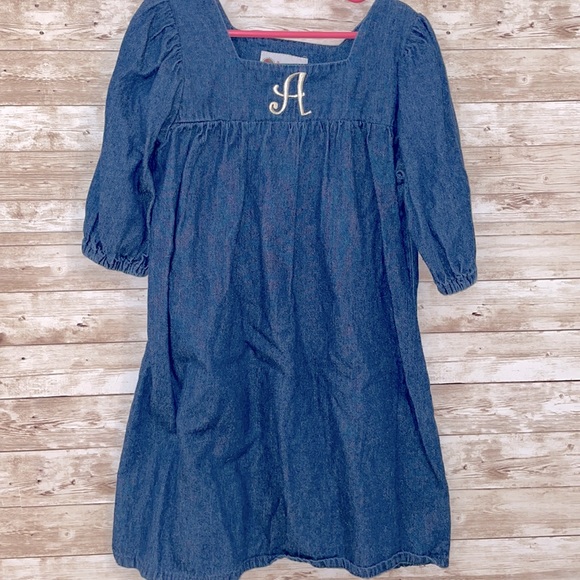 Smockadot | Dresses | Girls Aline Monogrammed Letter A Jean Dress ...